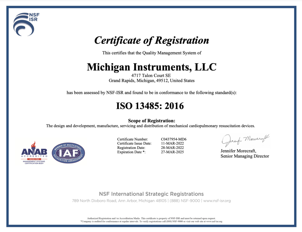 Certifications & authorizations for Michigan Instruments
